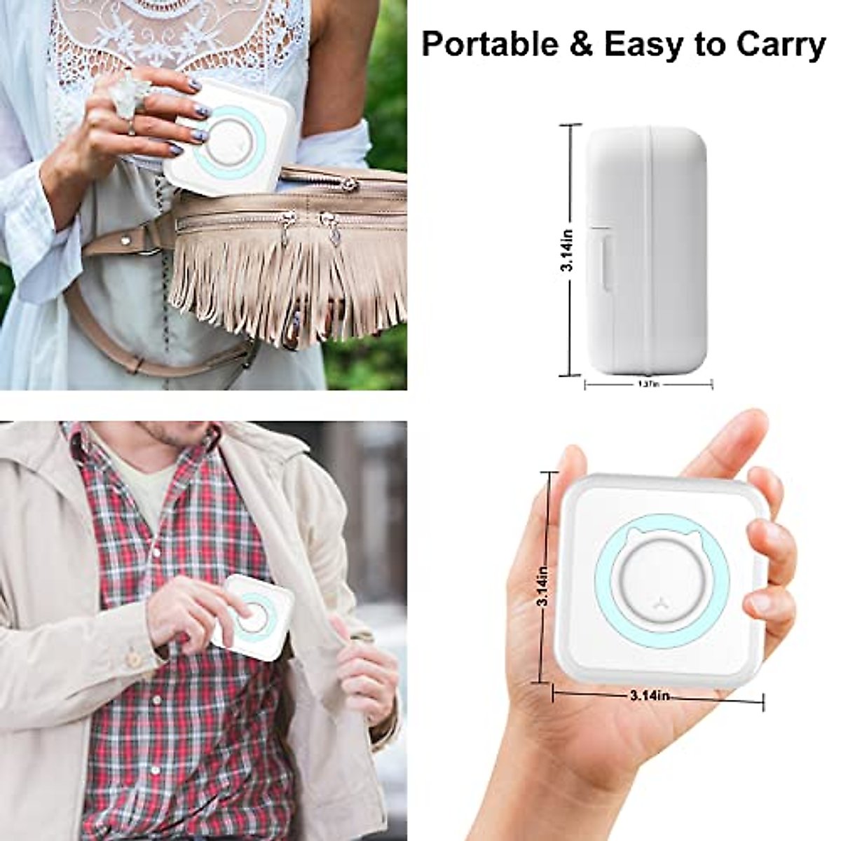 Carpower Mini Printer Portable, Pocket Thermal Printer with 7 Rolls Paper, Bluetooth Wireless Instant Photo Printer Compatible with iOS Android for Picture Receipt Label Note QR Code Inkless Printing
