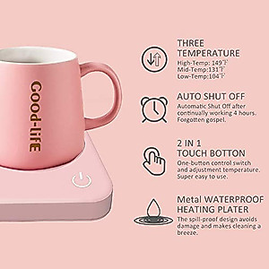 VOBAGA Coffee Mug Warmer with 4 Hours Auto Shut-Off, Coffee Warmer Plate for Office Home Desk Use with 3 Temperature Settings, Electric Cup Warmer for Cocoa,Tea, Milk, Water, Pink (No Cup)