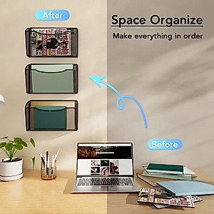 MaxGear Mesh File Holder Wall Organizer 3 Pockets Hanging File Organizers Wall Mounted Paper Organizer Holders Wall Bins for Office and Home, Black