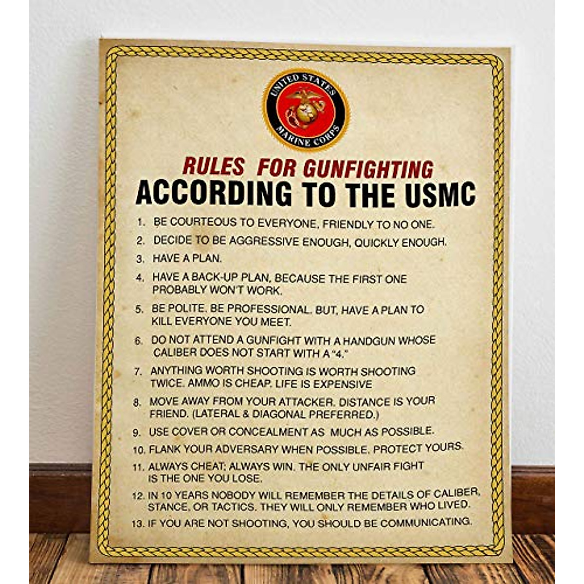 "Rules for Gunfighting According to the USMC"-U.S. Marine Corps Wall Art- 8 x 10" Distressed Patriotic Print-Ready to Frame. Home-Office-Military Decor. Perfect Gift for All Marines! Semper Fi!