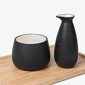 Bgbg Ceramic Sake Set with Warmer Pot Bamboo Tray-Traditional Japanese Pottery Hot Saki Set 11-Piece including 1 Sake Pot,6 Sake Cups，1 Warming Mug，1 Candle Stove, 1 Candle Tea Light Holder and 1 Tray