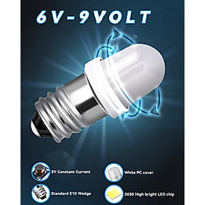 Keiurot E10 Led Bulb Flashlight Bulbs E10 Mini Led Bulb 6V 6.3V DC/AC for Physical Electrical Experiment,Magnifying Glass,Slide Viewers,Microscope lamp White,10Pack