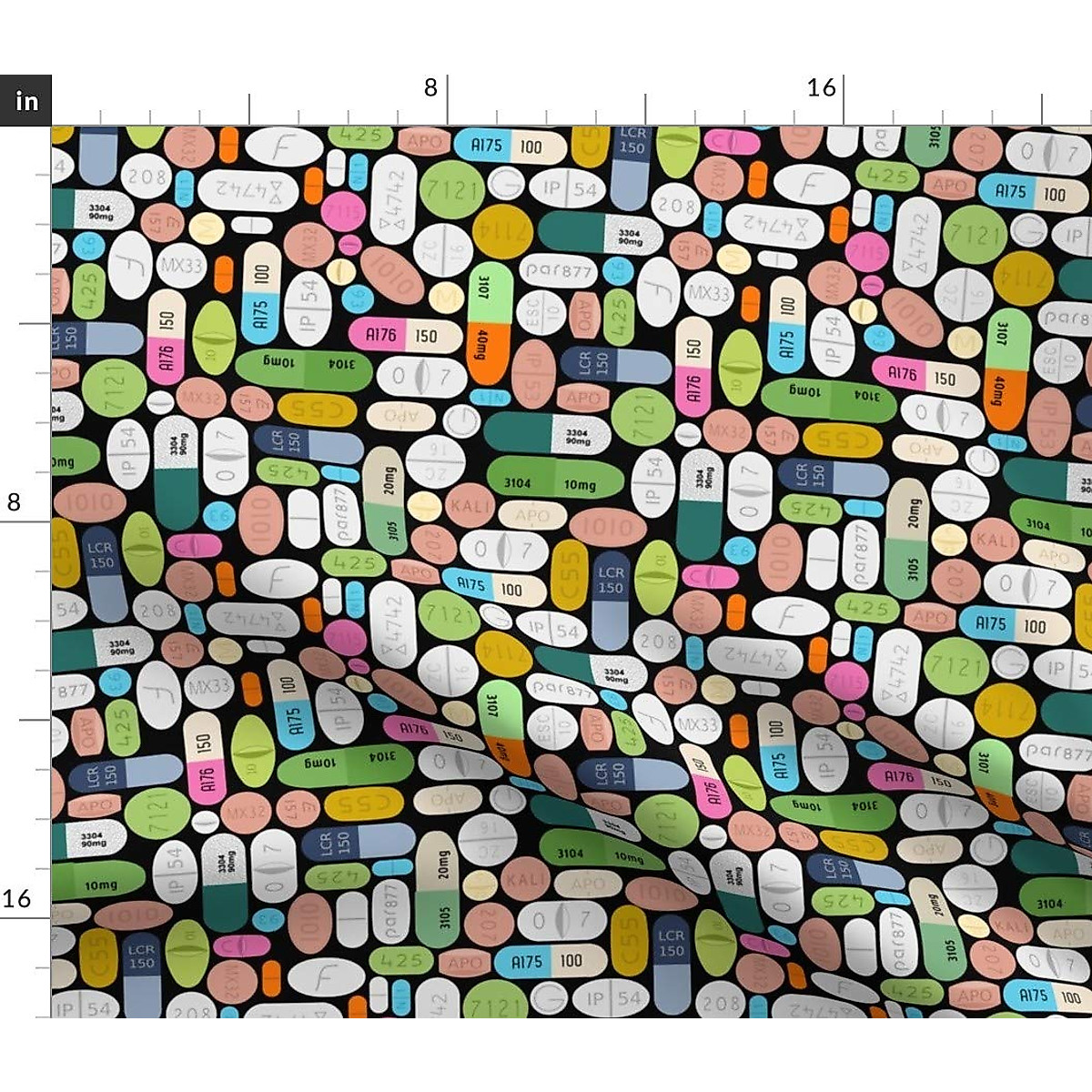 Spoonflower Fabric - Black Green White Pills Medicine Capsules Prescription Pharmacy Printed on Petal Signature Cotton Fabric by The Yard - Sewing Quilting Apparel Crafts Decor