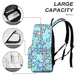 CobCub Red Blue And White Stars 17 Inch Backpack For Women Men Red Blue And White Stars Large Travel Backpack Bag Cute Portable Laptop Backpack