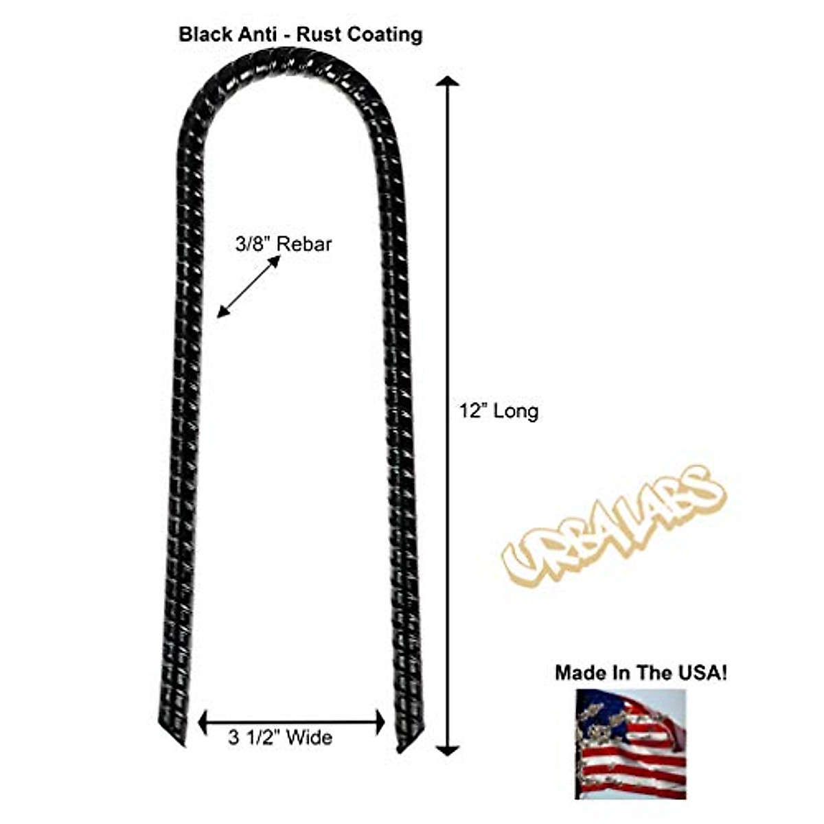 Urbalabs Nutrition 12 Inch Rebar Trampoline Stakes (6 Pack) Extra Heavy Duty Metal Steel High Wind Ground Anchors 3/8 Inch Round Chisel Point Tips Universal Size Anti Rust in Black