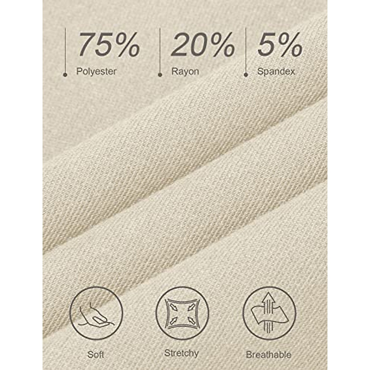 Tapata Womens Wide Leg High Waist Straight Leg Casual Pants Stretch Comfy Pockets Relaxed Fit, Beige, 6