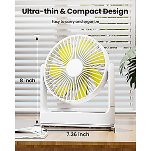 Otlonpe Desk Fan Battery Operated, 6.5 Inch Small Table Fan, 4000mAh Rechargeable Portable Fan 270° Adjustable, Hook, 4 Speeds Powerful Personal Fan for Travel Home Office (White)