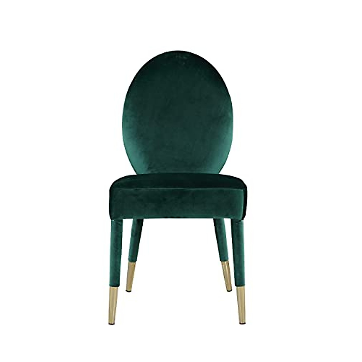 Iconic Home Leverett Dining Chair Upholstered Oval Back Armless Design Velvet Wrapped Wood Gold Tone Metal Tipped Legs (Set of 2) Modern Contemporary, Green