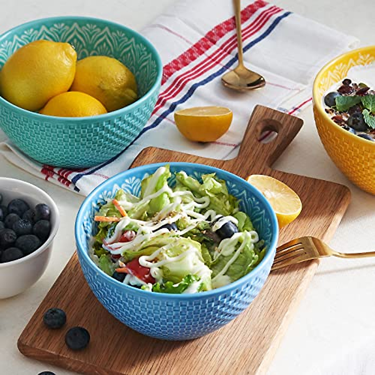 DOWAN Ceramic Soup Bowls, Colorful Deep Cereal Bowls, 30 Ounce Bowls Set of 4 for Ramen, Salad, Fruits, Snack, Pasta, Side Dishes, Ideal Wedding Party Housewarming Gift