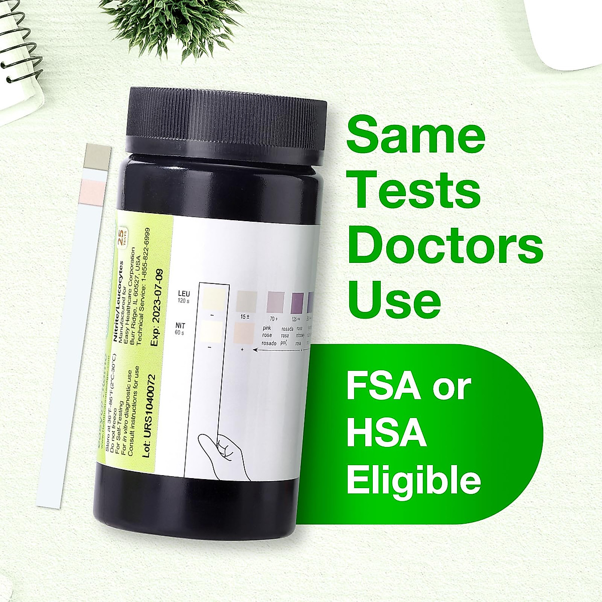 Easy@Home 25 Tests/Bottle Urinary Tract FSA Eligible Infection UTI Test Strips, Monitor Bladder Urinary Tract Issues Testing Urine- for Over The Counter (OTC) USE, Urinalysis (UTI-25P)