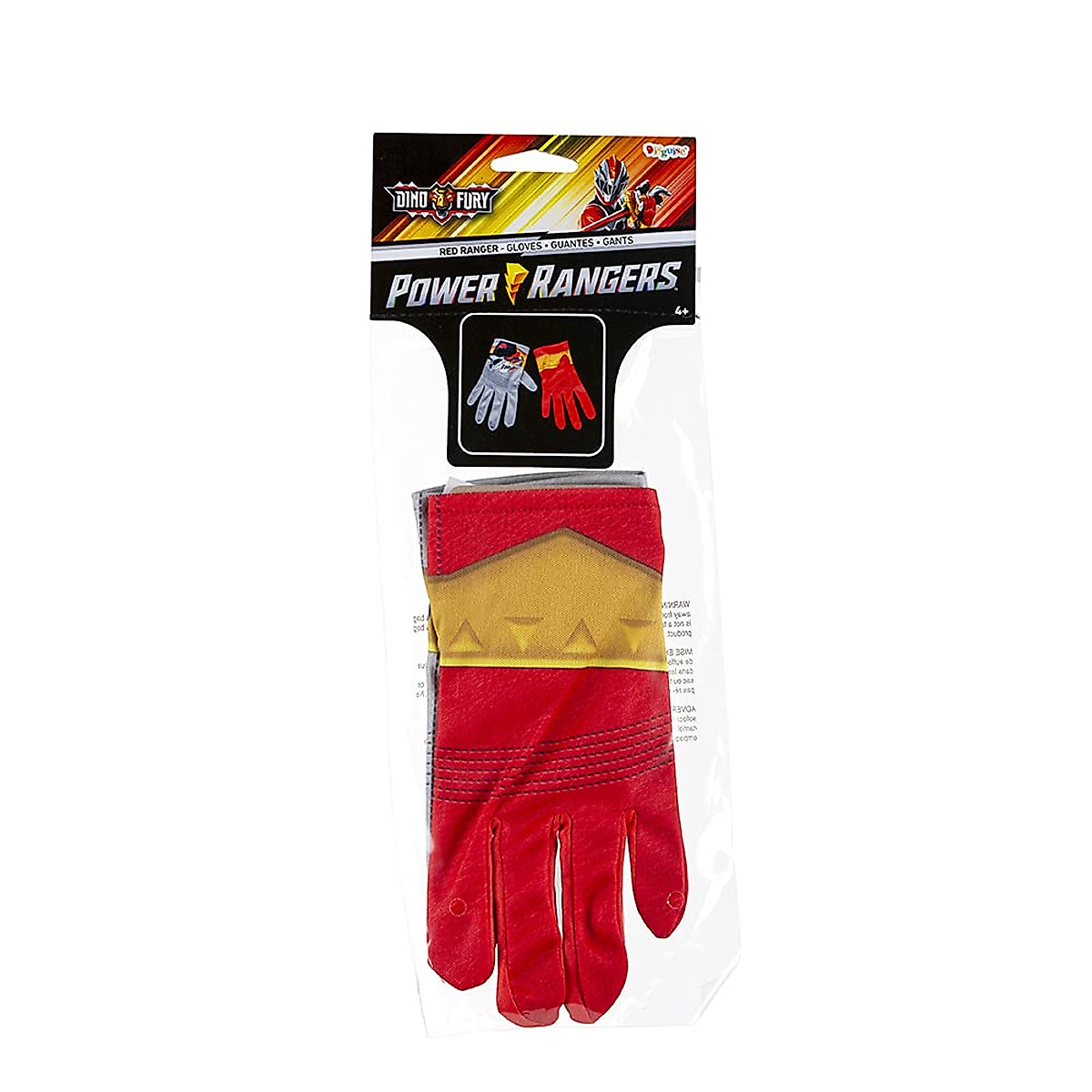 Red Ranger Gloves for Kids, Official Power Rangers Dino Fury Costume Accessories, Child Size