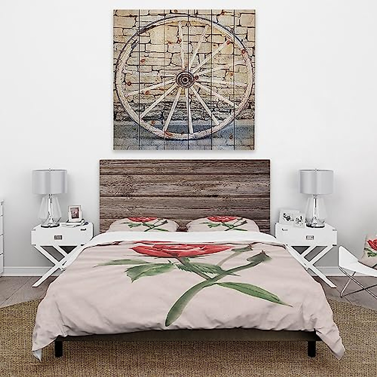 DESIGN ART Designart 'Vintage Red Rose Flower II' Traditional Duvet Cover Set Twin Cover + 1 Sham 2 Piece