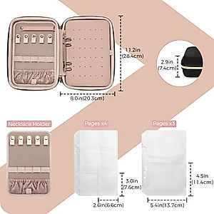 ProCase Large Travel Jewelry Organizer Case, Jewellry Home Storage Book Ring Binder with Clear Pockets for Presentation, Zippered Pouch Bag for Earrings Necklaces Bracelets -Black