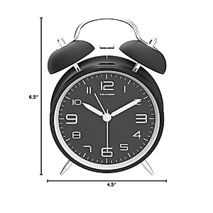 Peakeep 4 Inches Twin Bell Loud Alarm Clock for Heavy Sleepers, Backlight, Battery Operated Old Fashioned Alarm Clock for Bedrooms (Black)