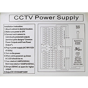 18 Output 29 Amp 12V DC CCTV Distributed Power Supply Box for Security Camera, UL Listed