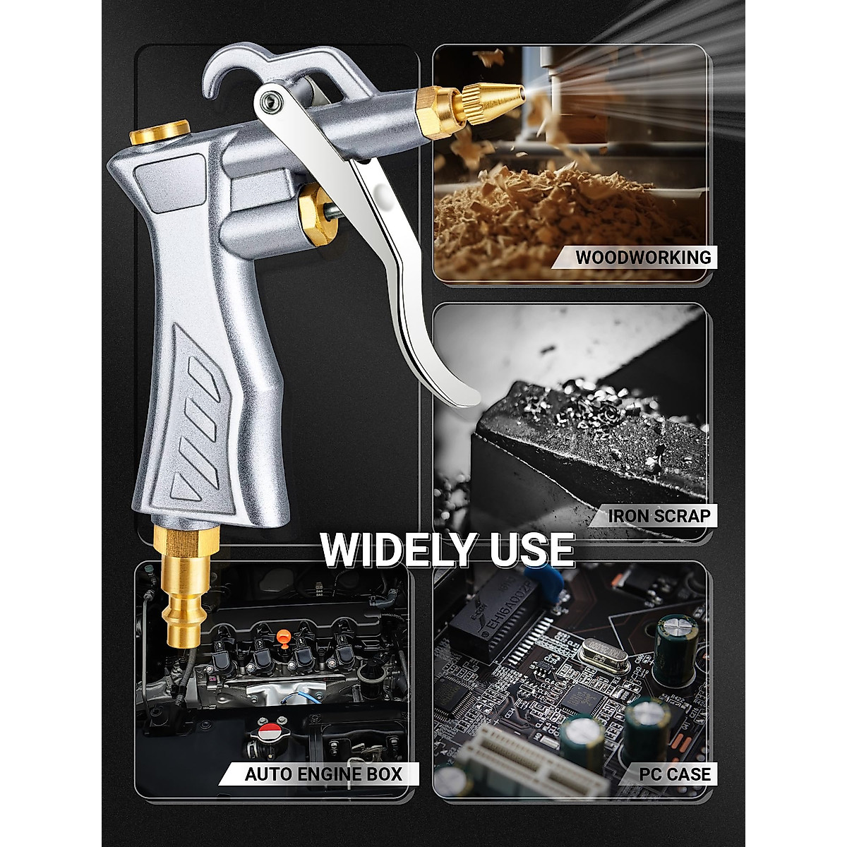 JASTIND Air Blow Gun with Adjustable Brass Air Nozzle, 2 Pcs Steel Extensions and 13.7 Inch Flexible Flow Hose, High Volume Air Gun Blower for Air Compressor Accessories Pneumatic Tool Dust Clean