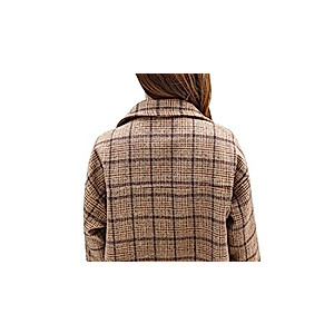Tanming Women's Double Breasted Long Plaid Wool Blend Pea Coat Outerwear (Brown-M)