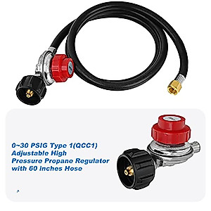 Skyflame LP Burner Connection Kit, Propane Fire Pit Replacement Parts with 1/2" Control Valve Key Set, 0~30PSI Adjustable Gas Pressure Regulator Hose, 60" Connect Hose, 150K Brass Air-Mixer
