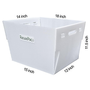 REUSEPAC Postal Mail Tote Nestable Box, Storage Bin Container, Laundry Basket for Home and Business, Corrugated Plastic, Lightweight, Heavy Duty, Foldable,10 Gal (nWhite 4 Pack)