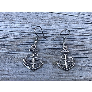 Infinity Collection - Nautical Anchor Charm Earrings & Bracelet for Women, Navy and White Anchor Braided Bracelet - Weaved Leather Rope with Ship Wheel, Infinity, and Anchor Charm Bracelet