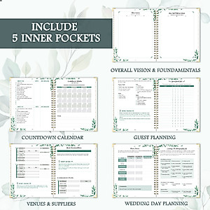 Wedding Planner - Wedding Planner Book and Organizer for the Bride with 5 Tabbed Sections, 12" x 9", Hardcover with Metal Corner + 5 Inner Pockets + Sticker + Elastic Closure Band