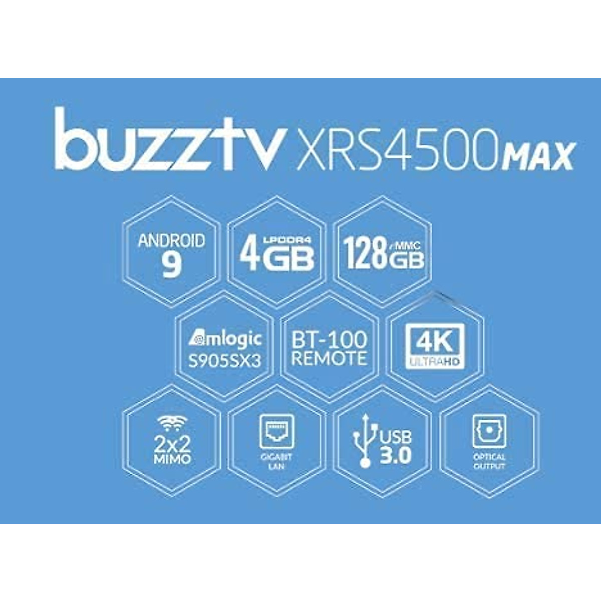 BuzzTV XRS4500 Max Android 9 4GB Ram 128GB Storage 4K Ultra HD + Extra Cell Phone Tablet Desk Stand + Extra 3 in 1 Phone Charger