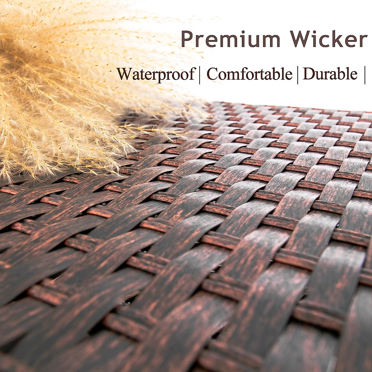 DIMAR GARDEN Outdoor Coffee Table Wicker Patio Rattan Side Table with Glass Top and Storage Shelf,40in Mixed Brown