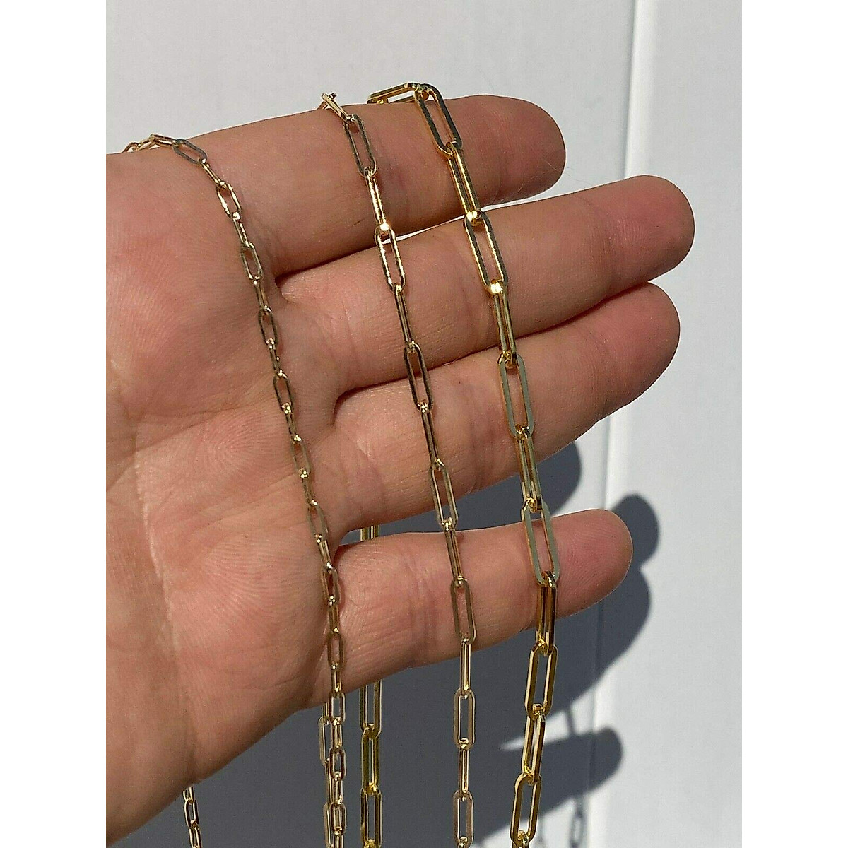 HarlemBling Solid 925 Sterling Silver - 14k Gold Plated - Elongated Rolo Paperclip Necklace - 2.5mm 3mm 4mm - 16-24" - Very In Fashion Ladies Chain - MADE IN ITALY (16, 4mm)