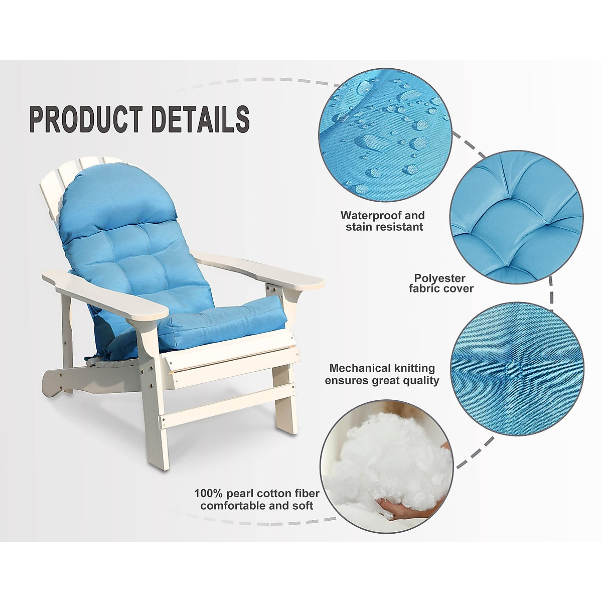 COSNUOSA Rocking Chair Cushion High Back Adirondack Chair Cushion Waterproof Patio Cushions for Outdoor Furniture Sky Blue