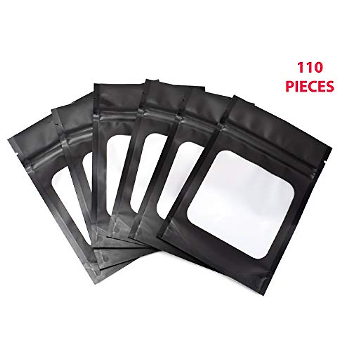 PROGRESS Online » Stand up bottom 110 Pieces Smell Proof Thick Black Mylar Resealable Foil Bags With Window Airtight Ziplock Top Heat Sealable Food Safe Matte Black (4X6 inches)