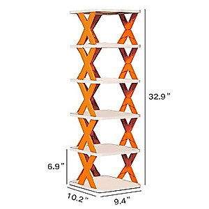A.B Crew 6-Tier Shoe Rack, Stackable Shoe Storage Organizer for Entryway Bedroom Space-Saving Shoe Rack Shoe Slots Organizer Shelf Small Shoe Tower Rack for Hallway Walkway Balcony Orange
