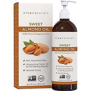 Sweet Almond Oil for Skin - Body Oil, Hair Moisturizer and Relaxing Massage and Oil, Carrier Oil for Essential Oils Mixing, Non-Greasy Pure Sweet Almond Oil for Hair and Skin, 16 fl oz
