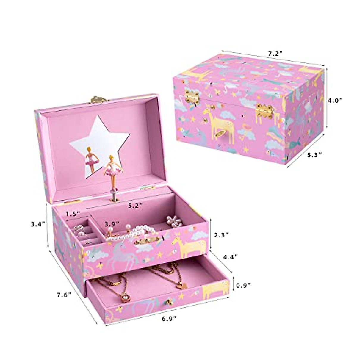 lekymo Girls Jewelry Box Kids Jewelry Box Musical Ballerina Box for Girls, Unicorn & Mermaid Design Jewelry Box for Girls Jewelry Organizers for Bedroom Decor Christmas Birthday Gifts