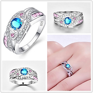 Psiroy 925 Sterling Silver Plated Simulated Blue Topaz Wedding Ring Band Size 8