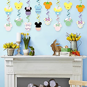 Eartim 30Pcs Easter Mouse Inspired Swirls Hanging Decorations, Mouse Head Hanging Swirls Whirl Foil Ceiling Streamers for Spring Holiday Easter Party Decor Mouse Theme Birthday Party Favor Supplies