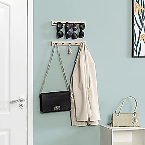MyGift 2 Piece Set Wall Mounted Wood Sunglasses Organizer Rack and Coat Hook Wall Rack in Whitewashed Finish with Metal Hardware, Entryway Eyeglass Hanger Rail and Key Hooks