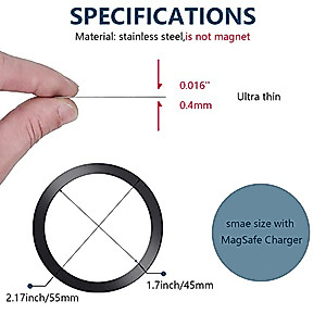 Flutesan 24 Pieces Magnetic Wireless Metal Rings Car Charger with Sticker Universal Metal Rings Compatible with MagSafe Wireless Charger on Most Cellphone (Black)