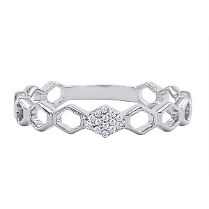 Aria Jewels Pave Diamond Hexagon Deco Minimalist Band Ring in 14K White Gold Over Sterling Silver for Women Ring Size - 8