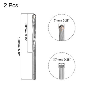 uxcell 7mm Cutting Dia Cemented Carbide Twist Extra Long Drill Bit with Round Straight Shank for Hardened Steel Stainless Steel, 130mm Length 2 Pcs