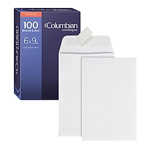 Columbian Catalog Envelopes, 6" x 9", Release & Seal Self-Sealing Closure, 28 lb White Wove, 100 per Box (COLO652)