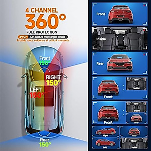 HUPEJOS V7 360° 4 Channel Dash Cam with Type-C Hardwire Kit with Radar Detection