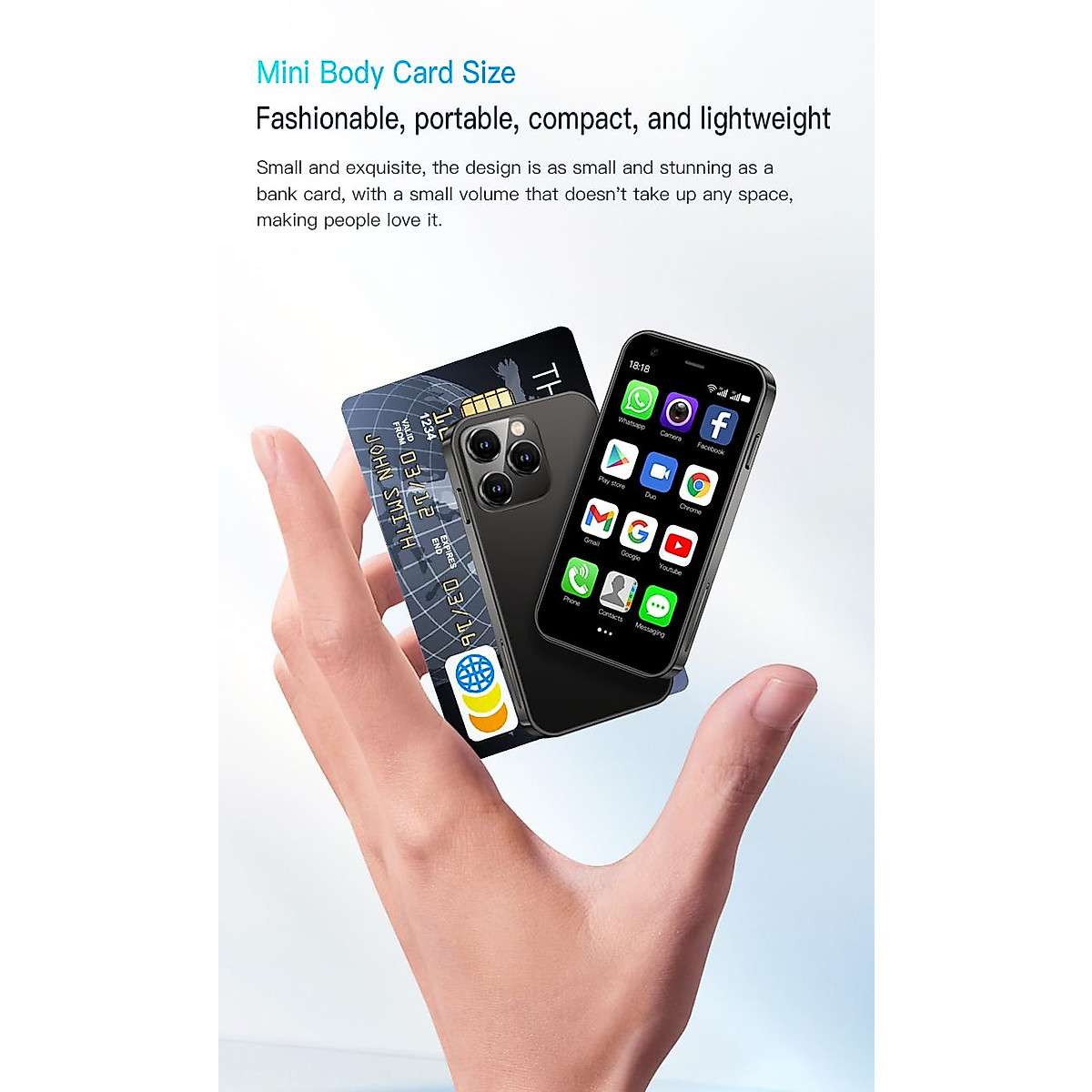 roiesvry Mini Smartphone, XS15 3.0 Inch Small Phone Quad Core 2GB+16GB 5.0MP Dual SIM 1000mAh Android Mini Phones Unlocked 3G Mobile Phone (Blue)