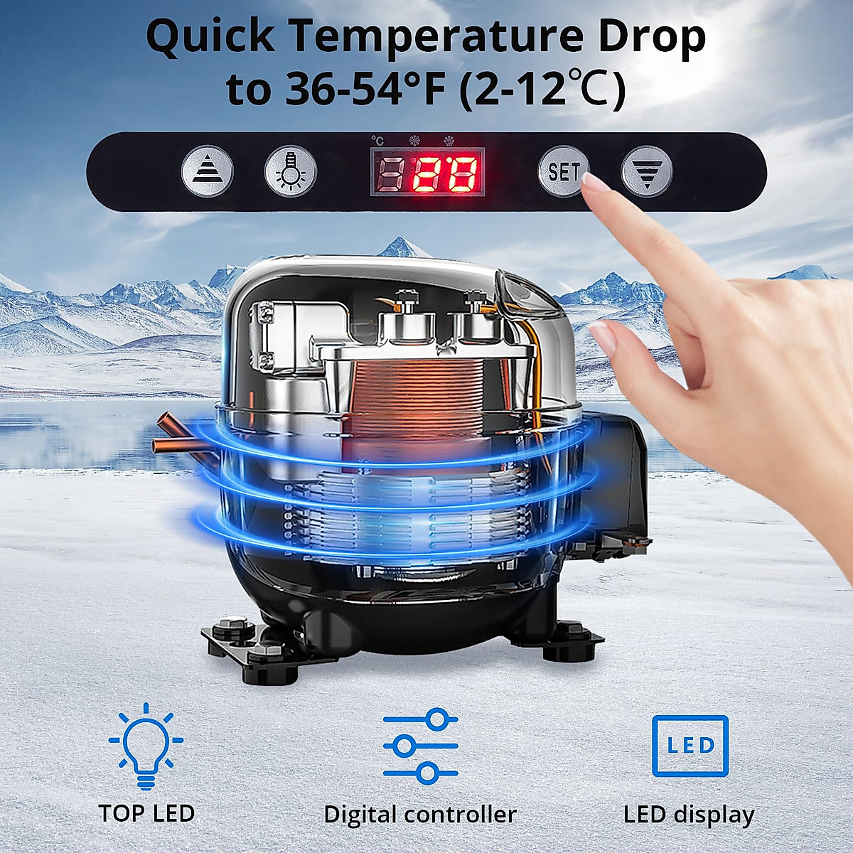 ACONEE Commercial, 3.46 Cu.Ft. Refrigerator Display Case Countertop Fridge, Upright Beverage Merchandiser Adjustable Shelves, Interior Lighting, White