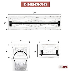 Ilyapa Rustic Towel Bar Toilet Paper Holder Set with Towel Ring for Bathroom- Wall Mounted Bathroom Racks - White Wood & Black Metal Bar, Farmhouse Decor Ilyapa is an American Owned Brand