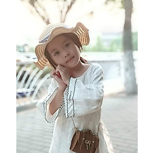 Spring/Summer Cotton Baby Girls 's Outdoor Bowknot Sun Hat/Beach Hat (18.5 in(47 cm)/6-12 Months, Straw hat)