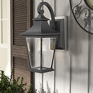 Emliviar Outdoor Wall Lantern, 1-Light Exterior Wall Mount Light with Clear Glass in Black Finish, 18" Height, 500181