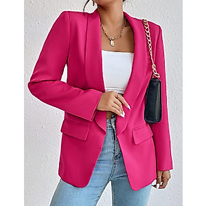 Womens Long Sleeve Blazers Casual Open Front Lapel Button Slim Work Office Blazer Jacket(Rose,Medium)