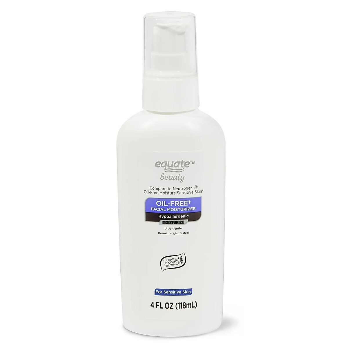 Equate Beauty Oil Free Moisture Daily Hydrating Facial Moisturizer & Neck Cream with Glycerin - Fast Absorbing Ultra Gentle Lightweight Face Lotion 4 fl. oz (Pack of 1)