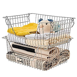 SANNO Stackable Baskets Organizing Pantry Organization and Storage Metal Kitchen Organization Bins Cabinet Metal Baskets for StorageBin for Kitchen Counter Bathroom Shelves Storage Onion Potato Farmhouse Baskets