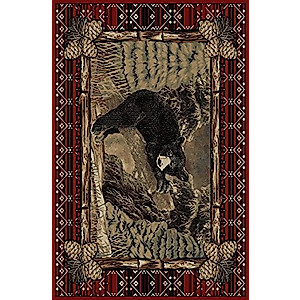 Mayberry Rugs Rustic Lodge Pine Black Bear Cub Log 2'x3' Area Rug, 2'3"x3'3"